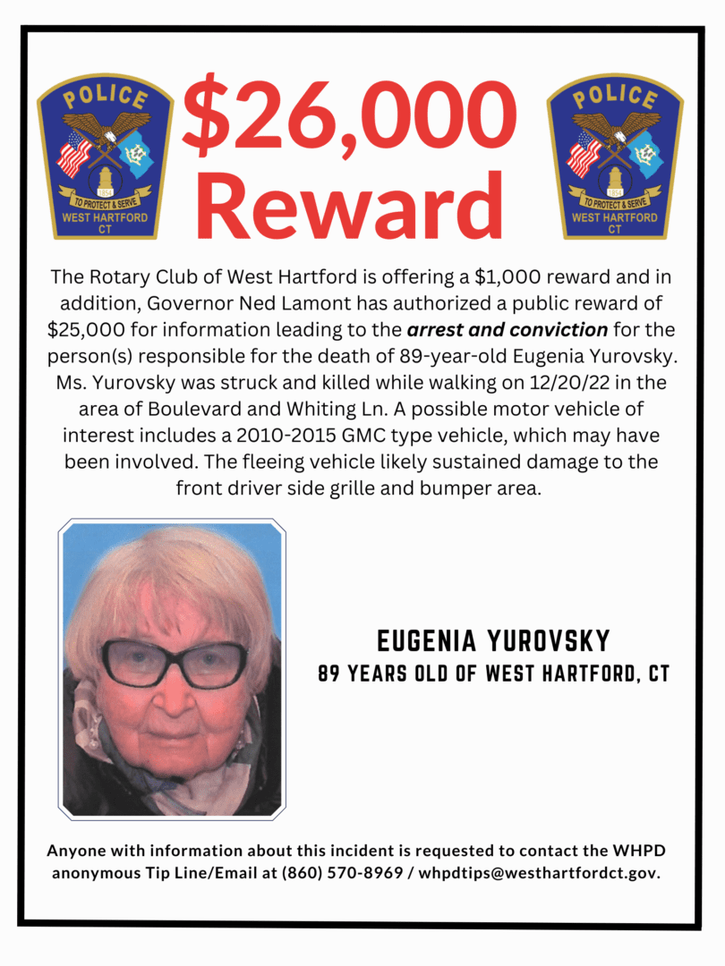 West Hartford Police: Reward Now $26,000 in December 2022 Fatal Hit and Run Case - We-Ha | West ...