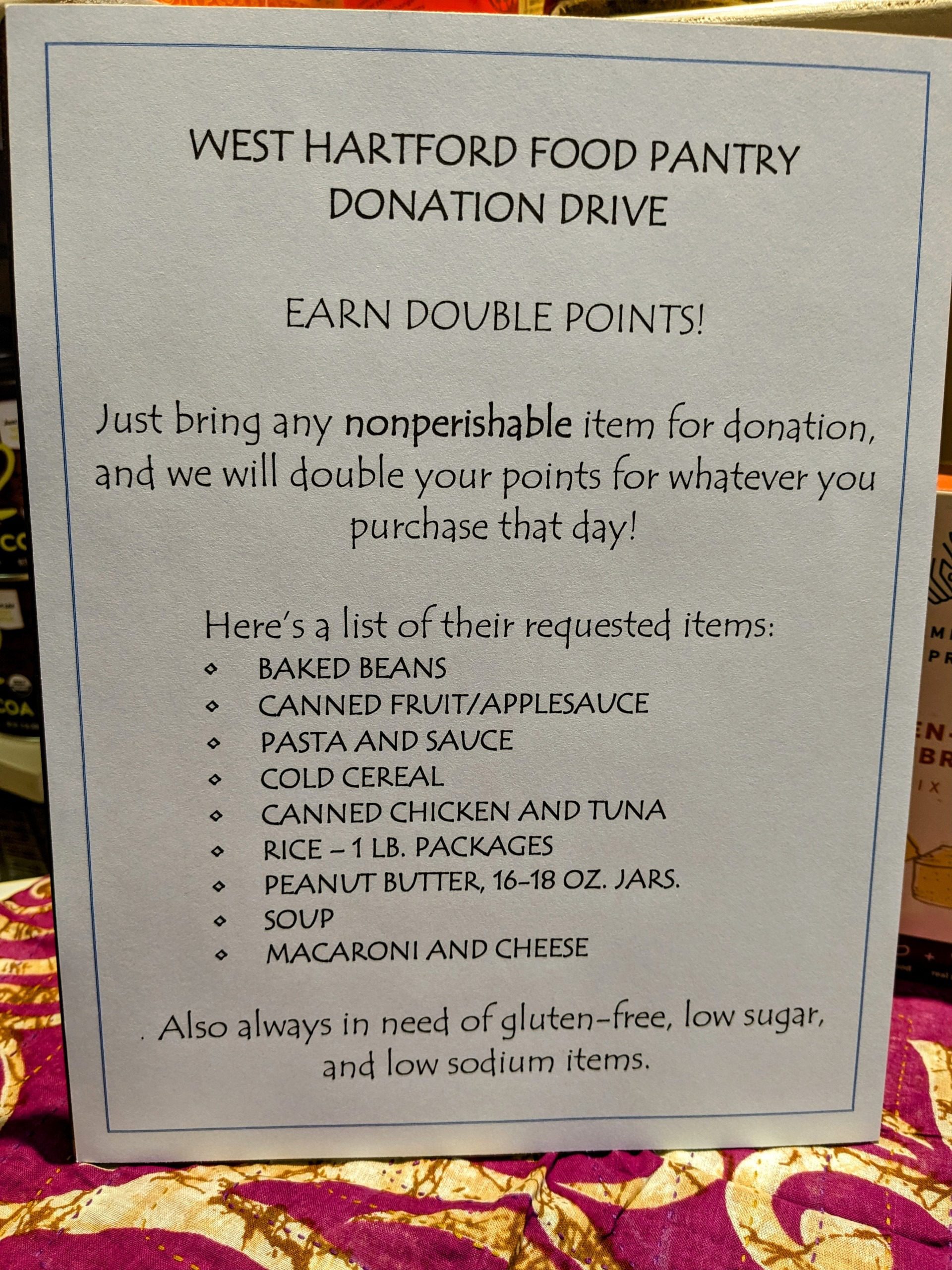 Food Drive in-store sign - We-Ha | West Hartford News