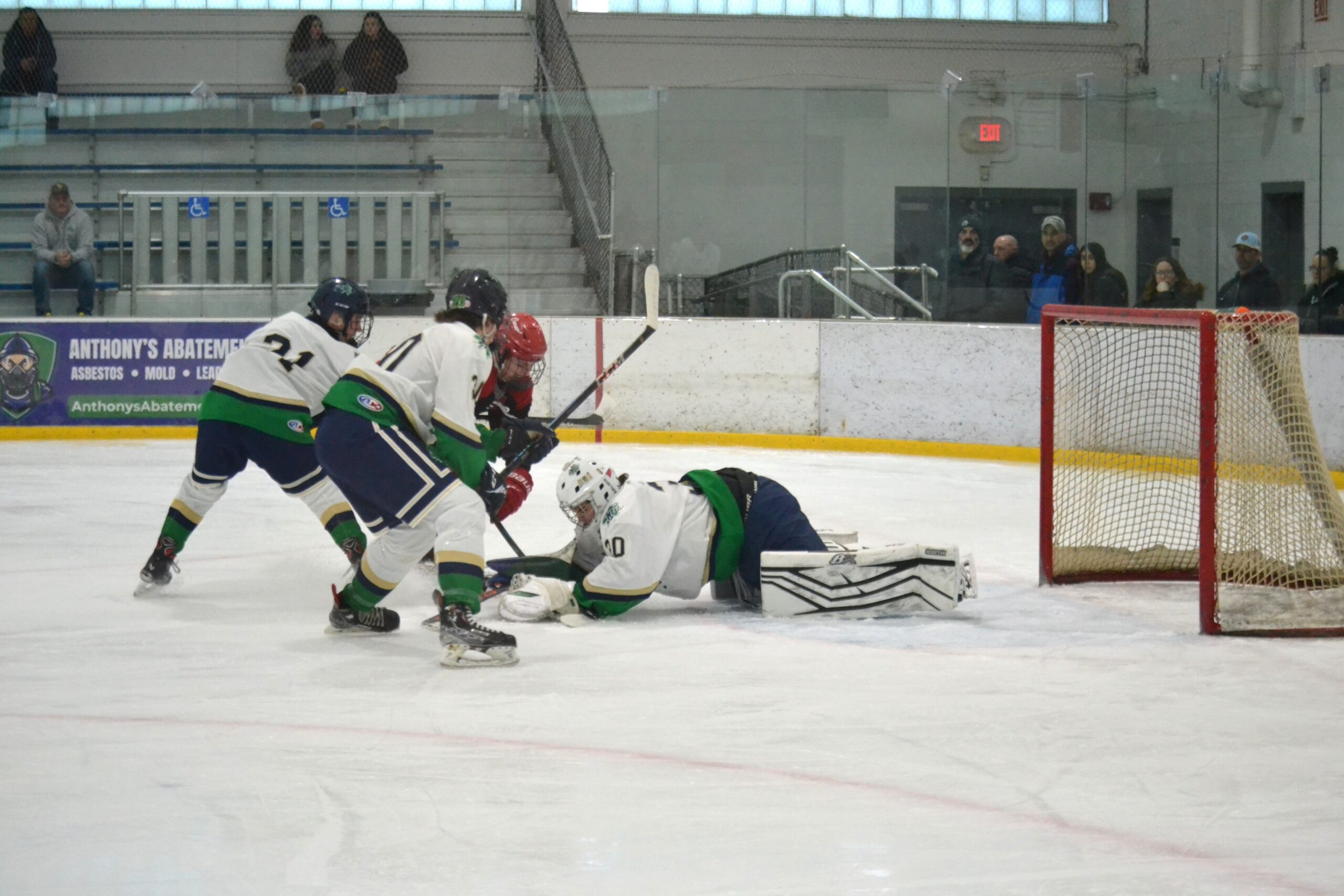 Northeastern Shamrocks goalie Colin Forte covers the puck - We-Ha ...